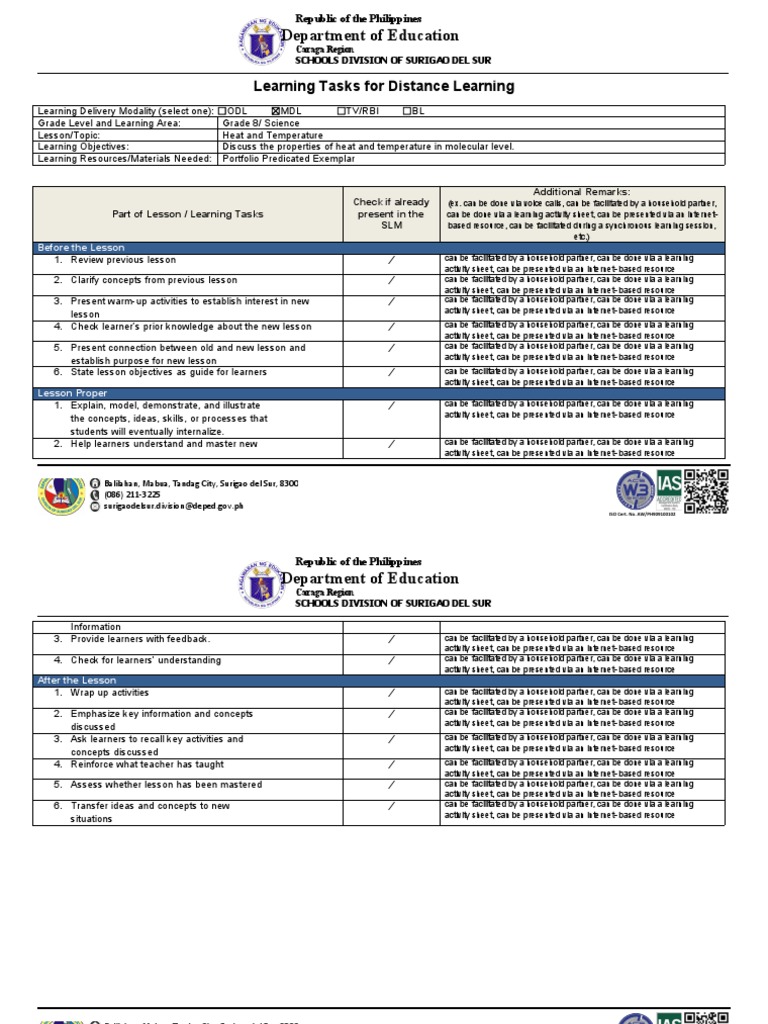 Department of Education: Learning Tasks For Distance Learning | PDF ...