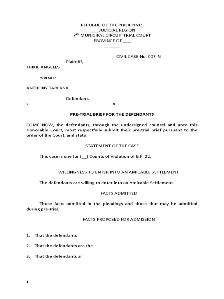 Sample Pre Trial | PDF