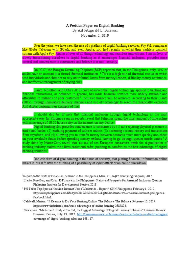 Position Paper Example | PDF | Financial Inclusion | Banks