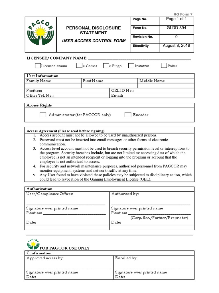 RG Form 7 - User Access Control Form | Download Free PDF | Access ...