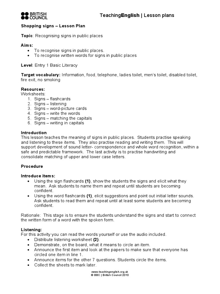 Teachingenglish - Lesson Plans: Shopping Signs - Lesson Plan Topic ...