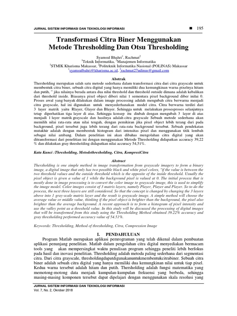 Transformasi Citra Biner Menggunakan Met Fcc99512 | PDF
