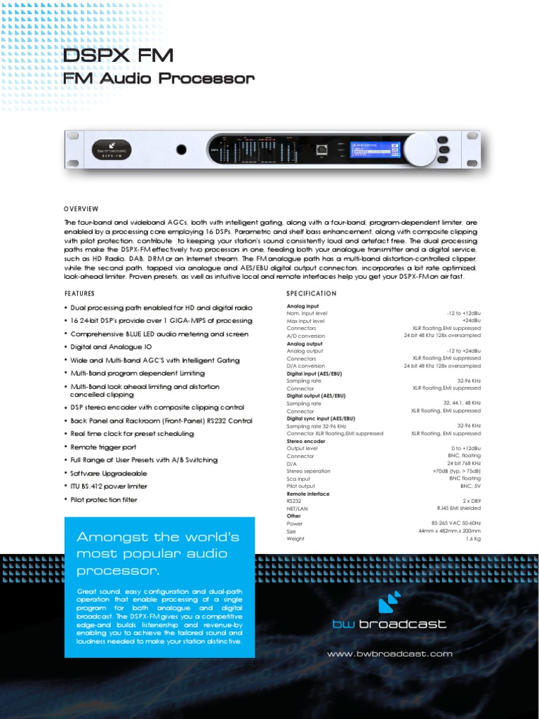 BW Broadcast DSPX-FM Datasheet PDF | PDF | Digital Signal Processor ...