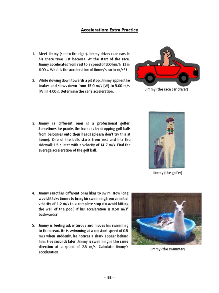 Jimmy's Acceleration Practice Problems | PDF | Acceleration | Speed