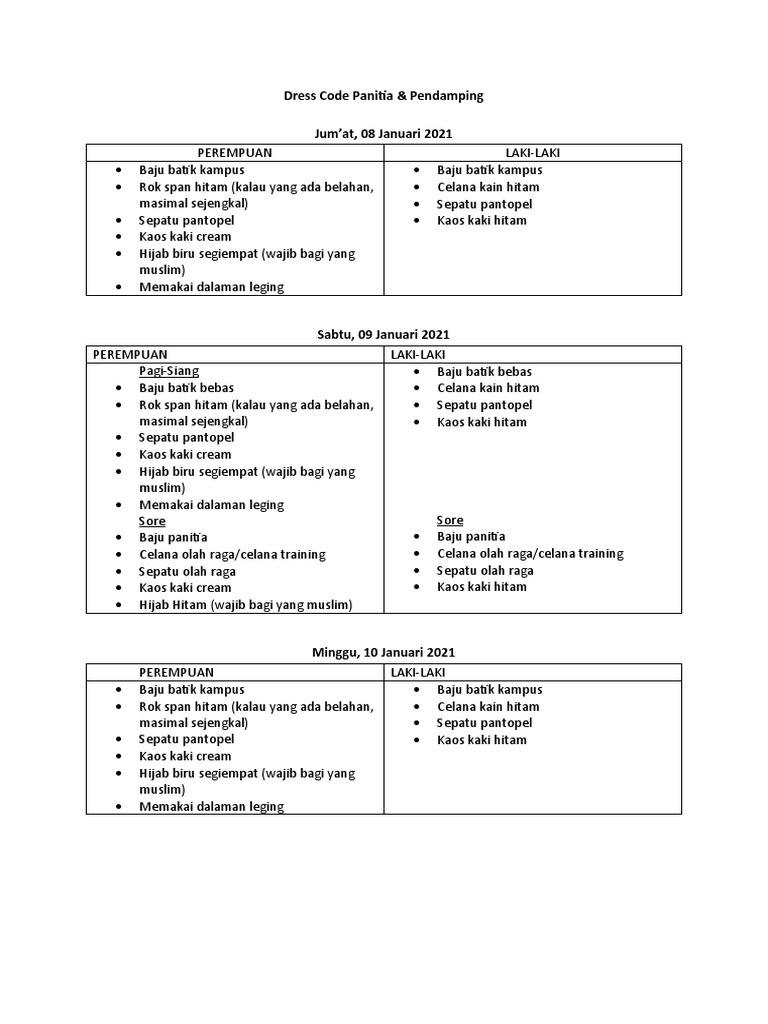 Dress Code Panitia Dan Pendamping | PDF