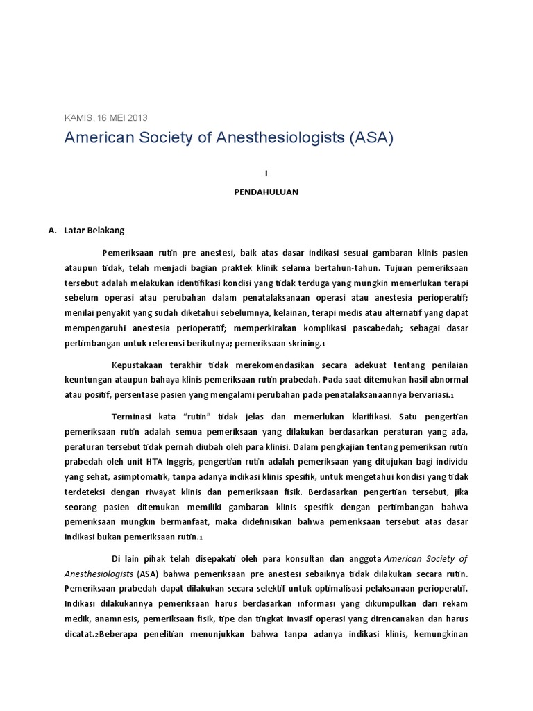 Klasifikasi ASA dalam Anestesiologi | PDF | Sains & Matematika