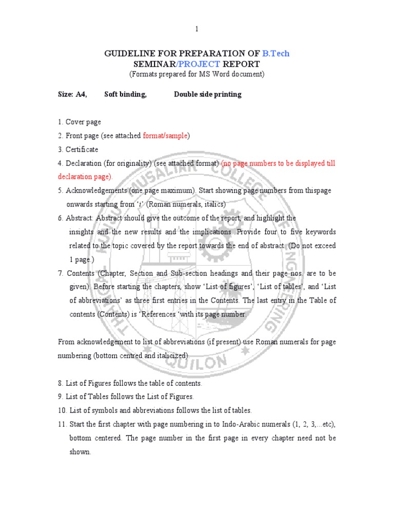 Guideline For Preparation of Seminar: Size: A4, Soft Binding, Double ...