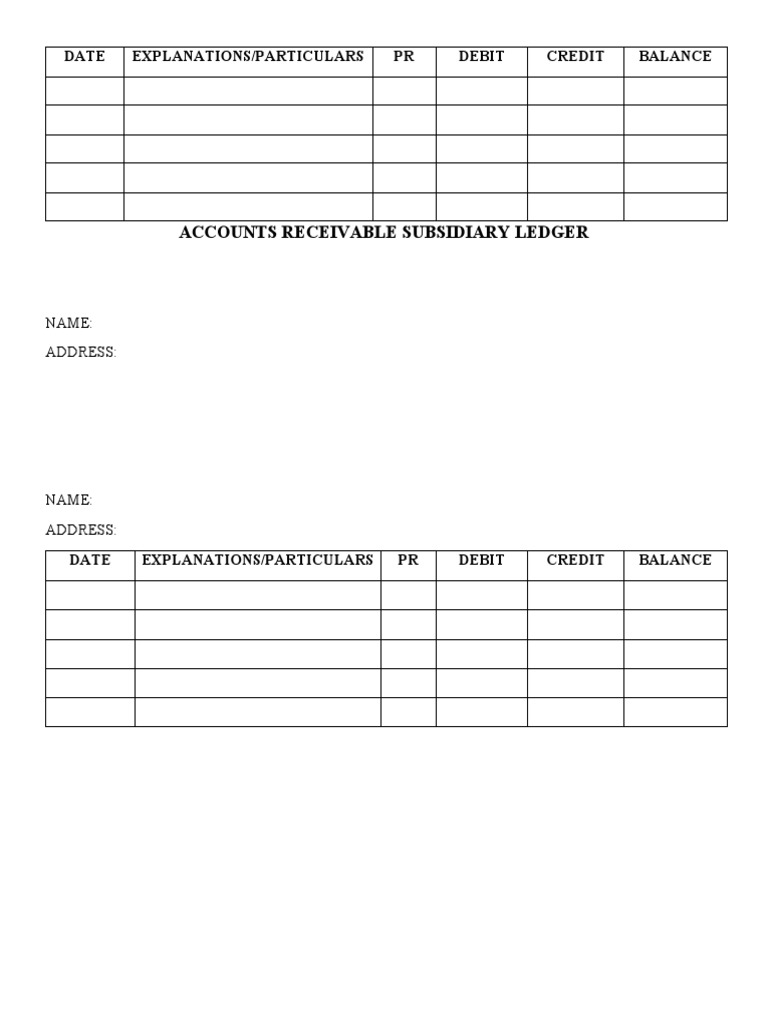 Accounts Receivable Subsidiary Ledger: Date Explanations/Particulars PR ...