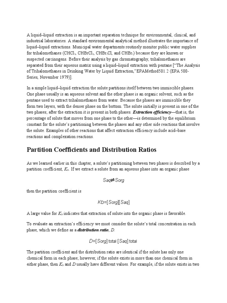 Partition Coefficients and Distribution Ratios: Aq Org | PDF | Chemical ...