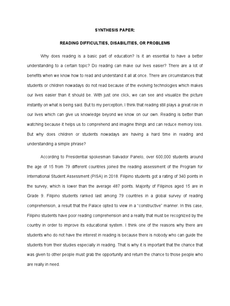 Synthesis Paper | PDF | Literacy | Reading Comprehension