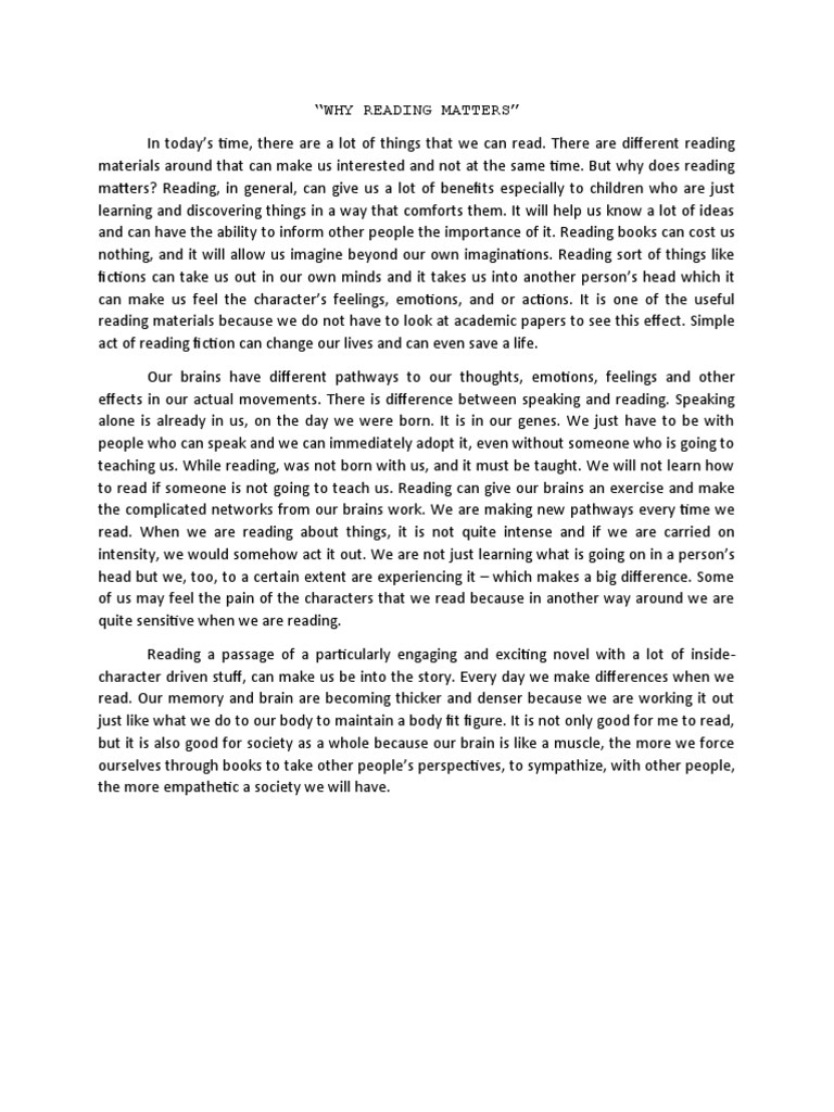 Why Reading Matters | PDF | Emotions | Mind