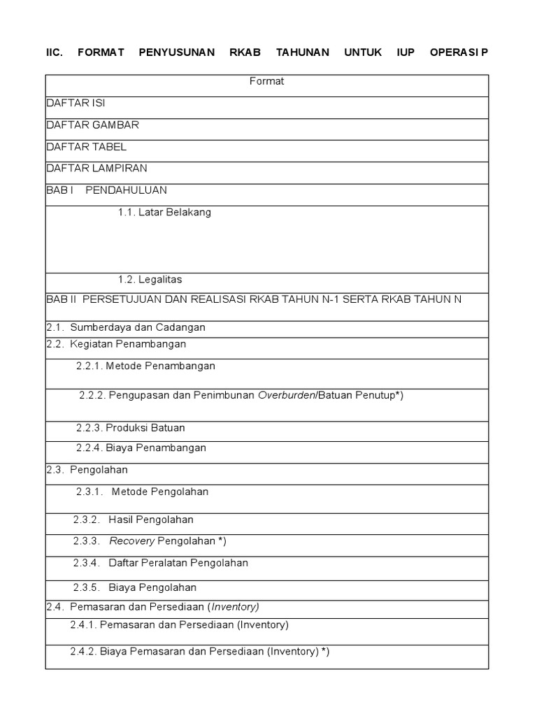 Format RKAB Tahunan IUP Produksi | PDF