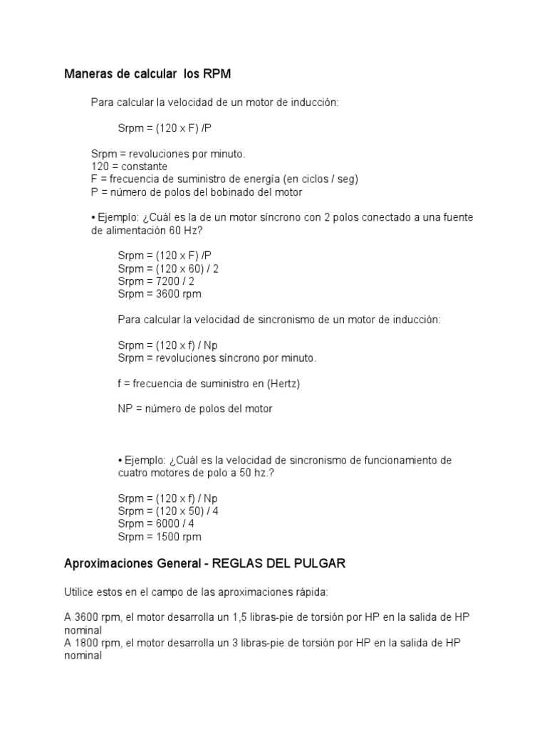 Calculo de RPM y Potencia | PDF | Caballo de fuerza | Frecuencia