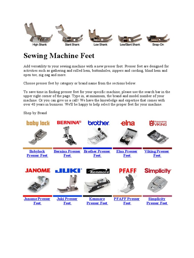 Sewing Machine Feet | PDF | Sewing Machine | Sewing
