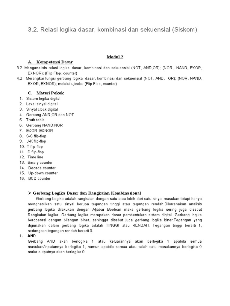 3.2. Relasi Logika Dasar, Kombinasi Dan Sekuensial (Siskom) : Modul 2 A. Kompetensi Dasar | PDF ...