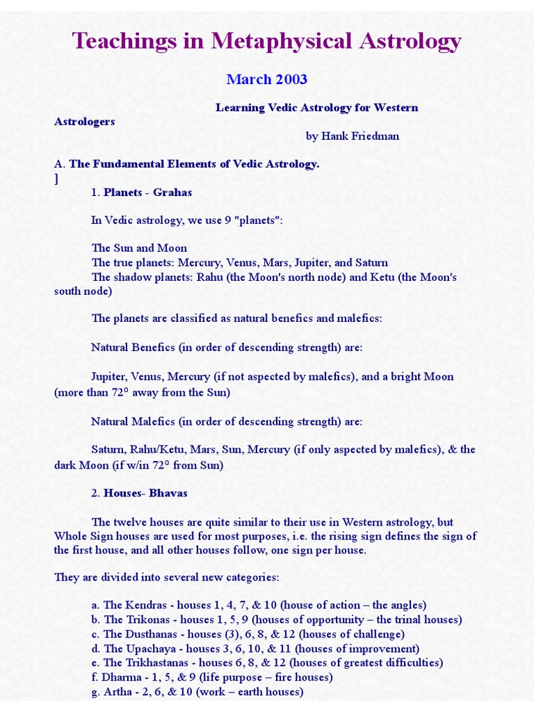 Teachings in Metaphysical Astrology - Learning Vedic Astrology | PDF ...
