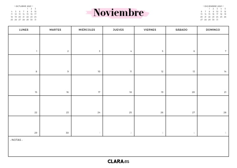 Calendario Noviembre 2021 para Imprimir | PDF