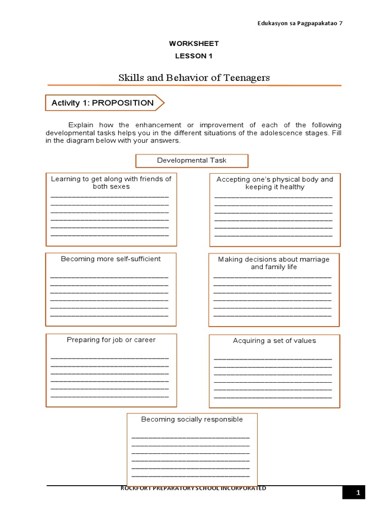 Grade7 ESP Worksheet Week1 | PDF | Adolescence | Behavior Modification