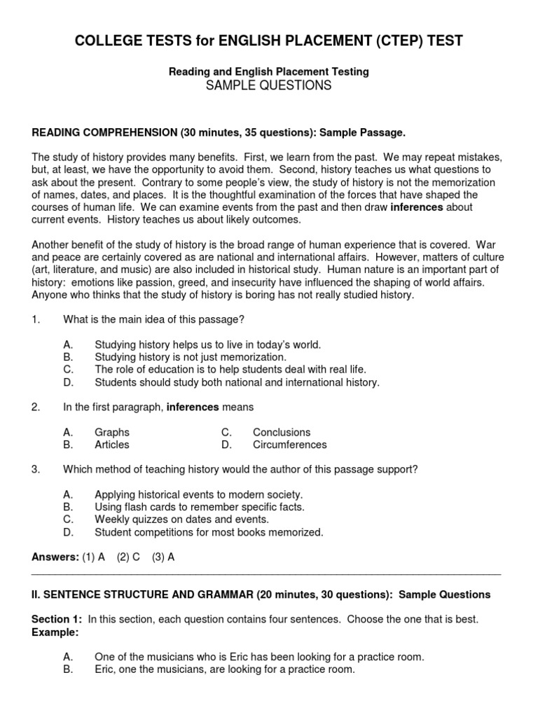 English and ESL Sample Questions | PDF | Question | English As A Second ...