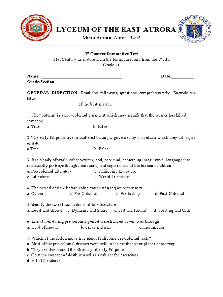 1st Quarter Summative Test 21st | PDF | Poetry | Narrative