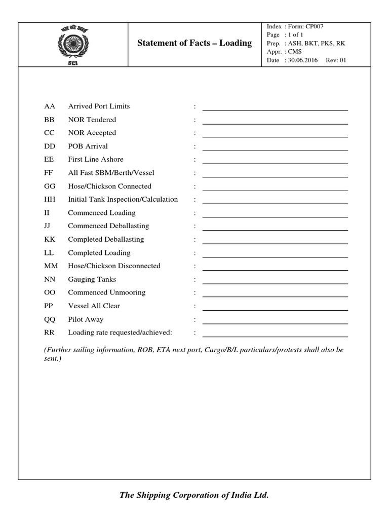 Statement of Facts - Loading: The Shipping Corporation of India LTD | PDF