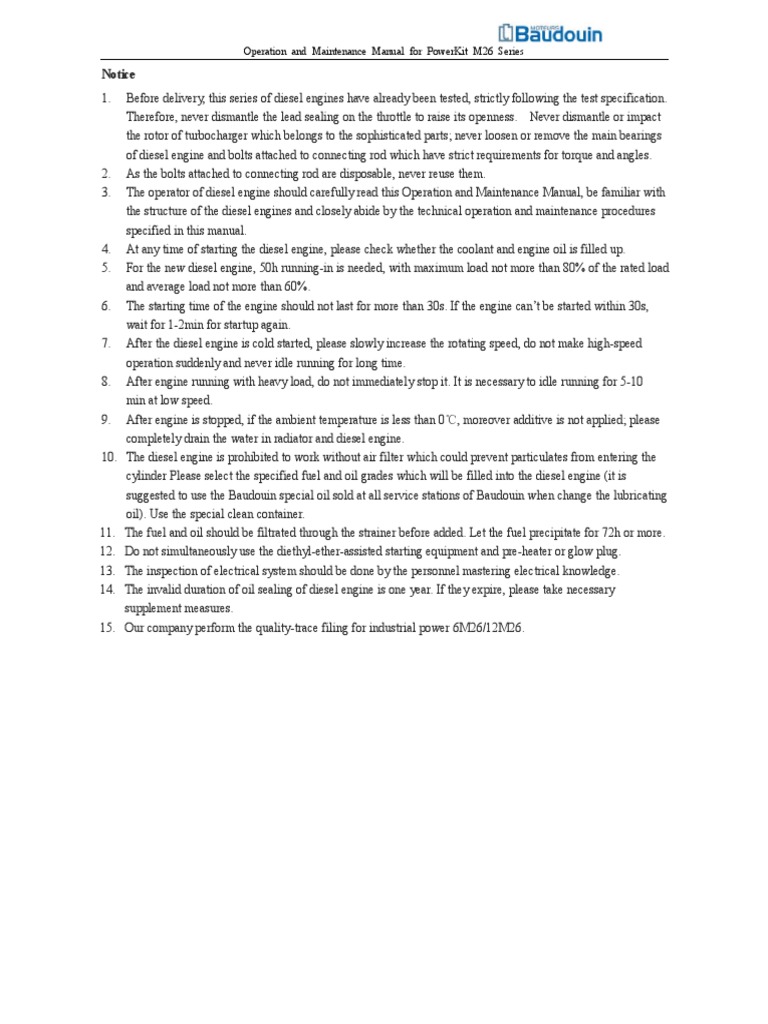 Notice: Operation and Maintenance Manual For Powerkit M26 Series | PDF ...
