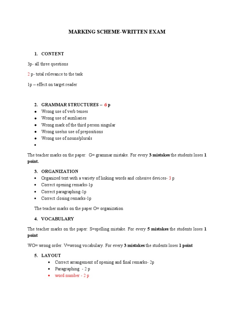 Marking Scheme-Written Exam: 1. Content | PDF