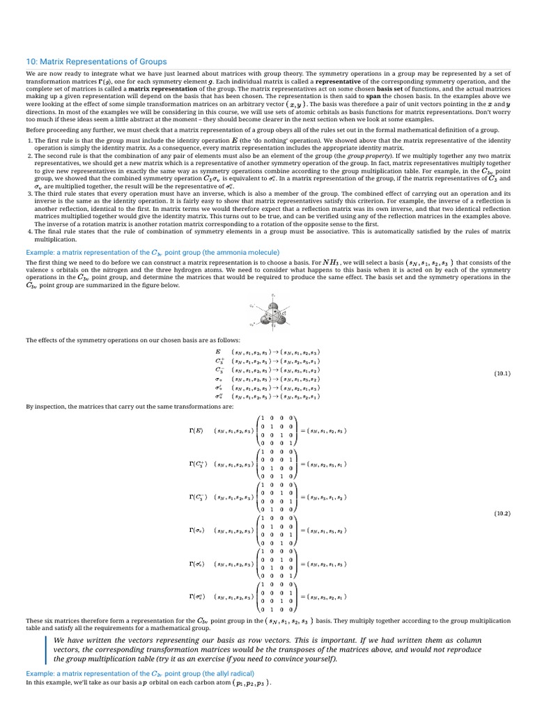 10 - Matrix Representations of Groups - Chemistry LibreTexts | PDF ...