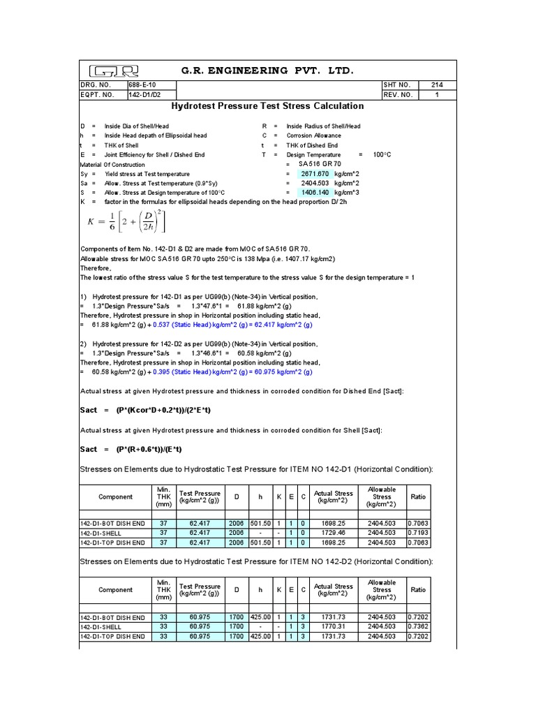 G.R. Engineering Pvt. LTD.: Hydrotest Pressure Test Stress Calculation ...