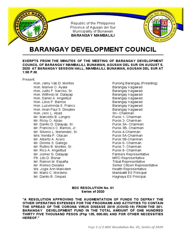Resolution No. 01-BDC Resolution For Realignment | PDF | Philippines ...