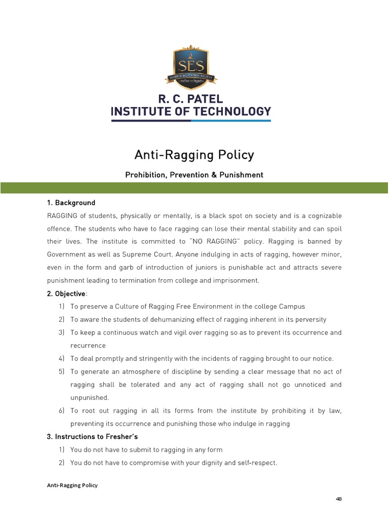 Anti-Ragging Policy: Prohibition, Prevention & Punishment | Download ...