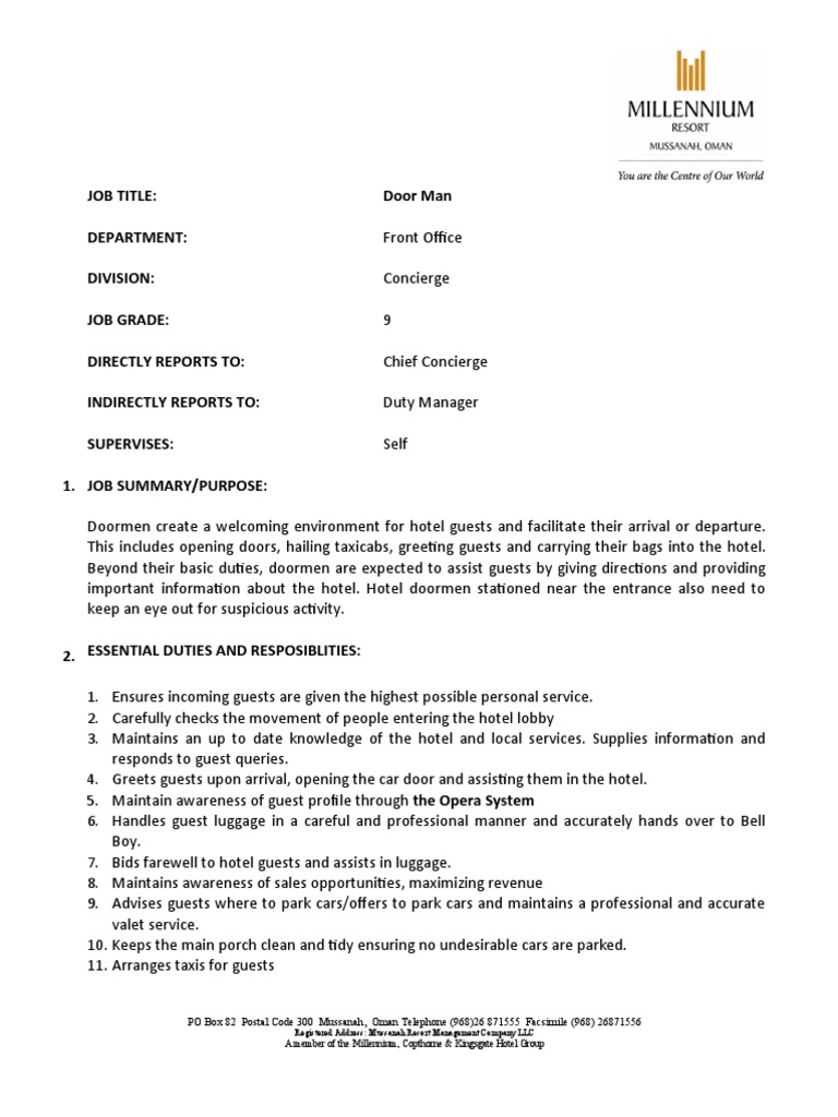 Hotel Doorman Duties | PDF | Bouncer (Doorman) | Safety
