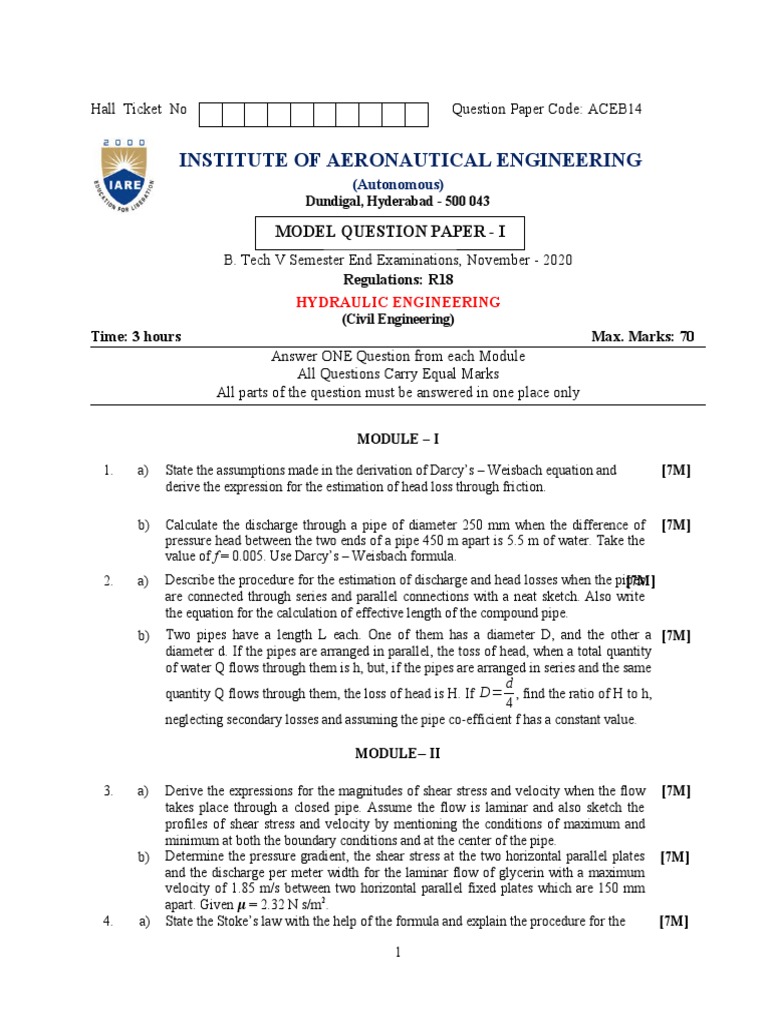 Institute of Aeronautical Engineering: Hall Ticket No Question Paper ...