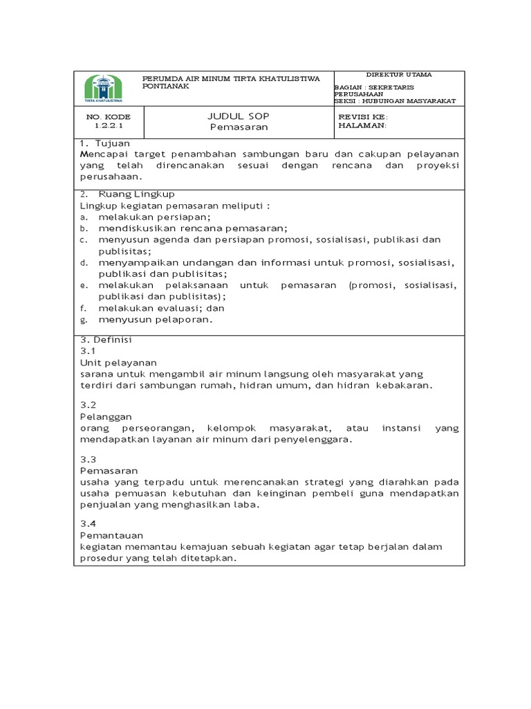 1.2.2.1 SOP Pemasaran | PDF