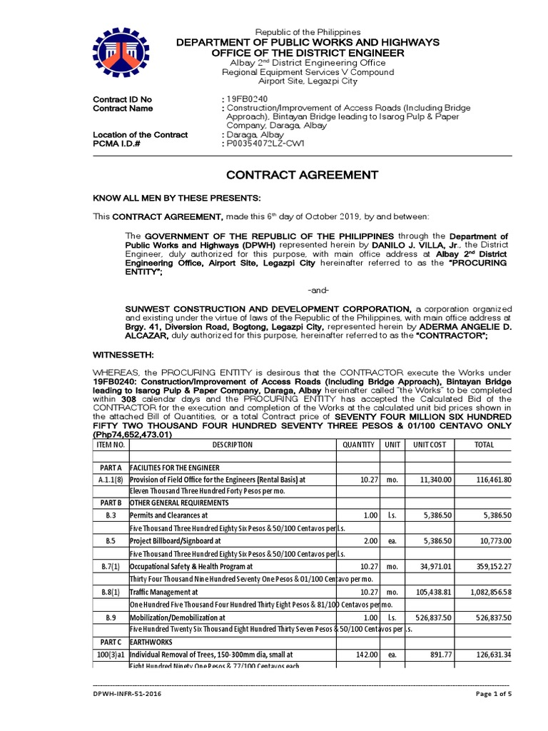 Contract Agreement: Department of Public Works and Highways Office of ...
