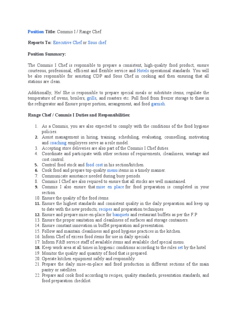 Commi 1 | PDF | Chef | Foods