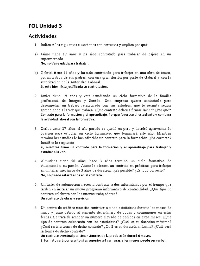 FOL UD3 Actividades | PDF | Labor | Business