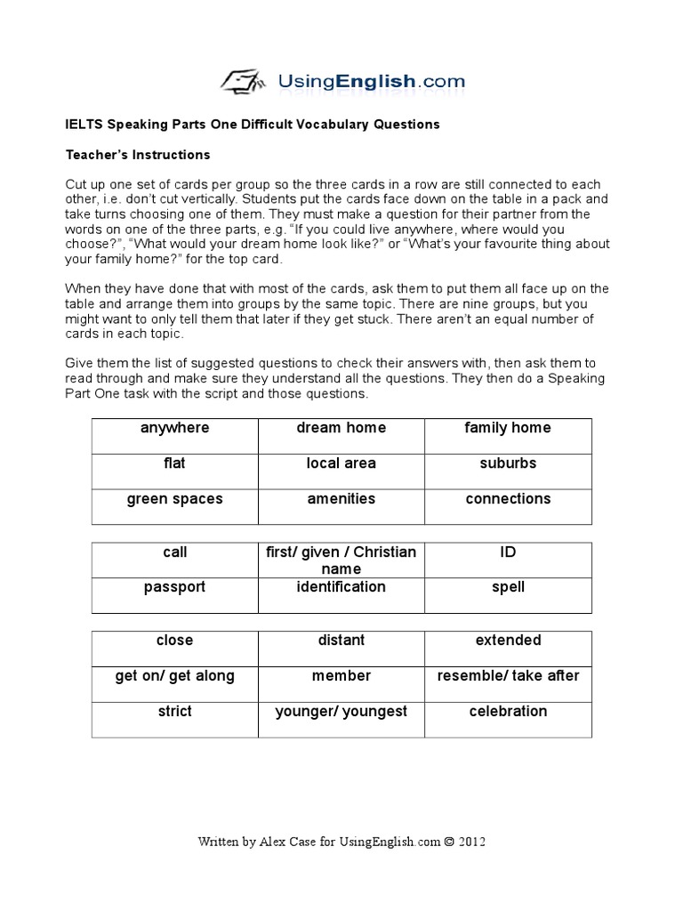 Ielts Speaking Difficult Vocabulary PDF | PDF | Languages