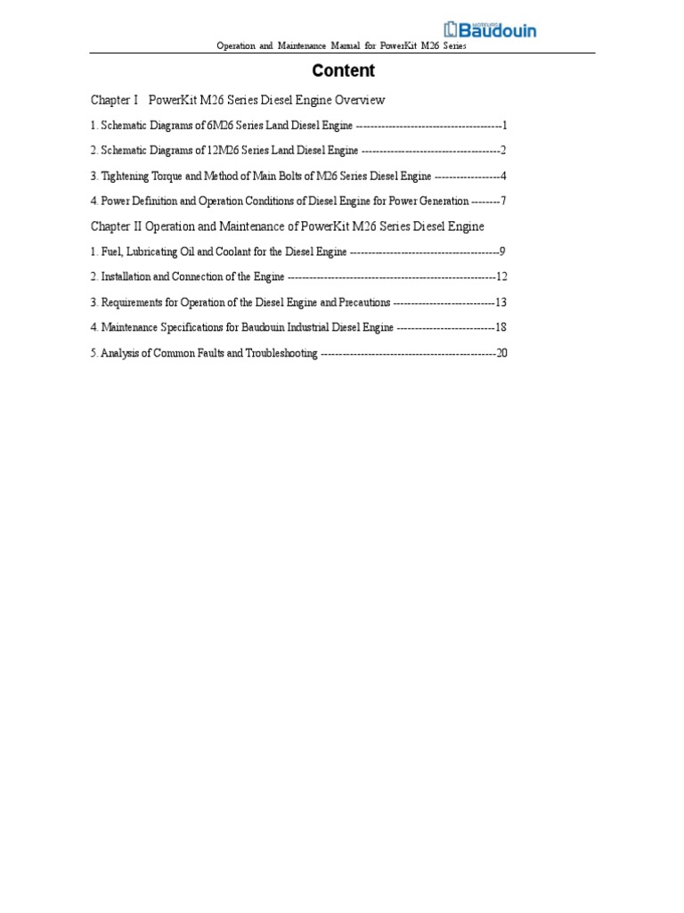 Content: Chapter I Powerkit M26 Series Diesel Engine Overview | PDF ...