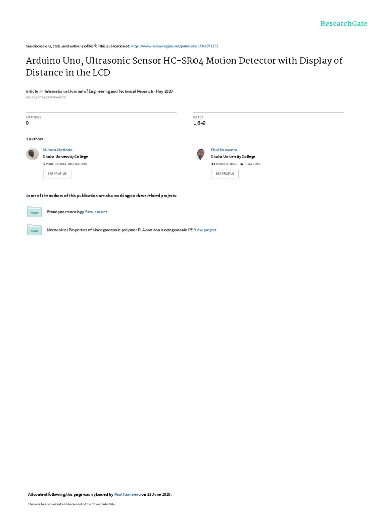 Arduino Uno Ultrasonic Sensor HC sr04 Motion Detector With Display of ...