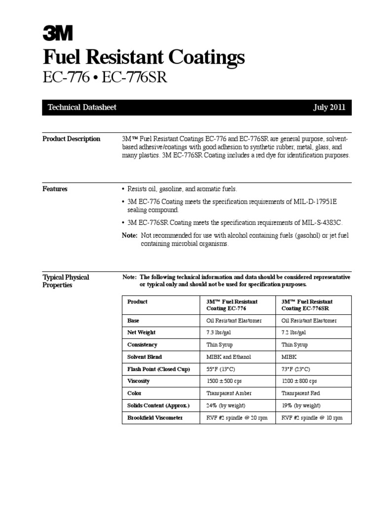 Fuel Resistant Coatings: EC-776 EC-776SR | PDF | Corrosion | Physical ...