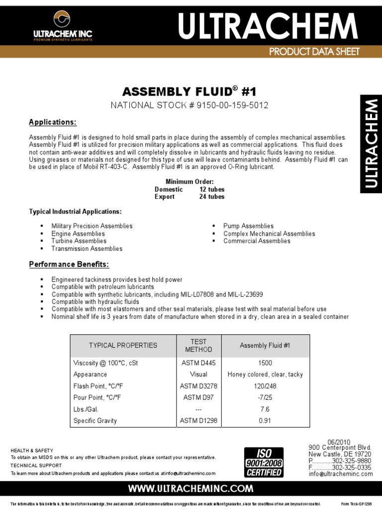 Assembly Fluid 1 TDS | PDF | Lubricant | Soft Matter