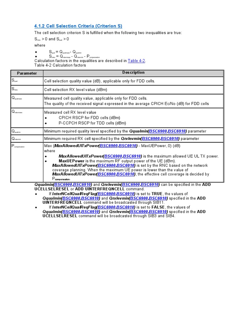 4.1.2 Cell Selection Criteria (Criterion S) : Parameter Description ...