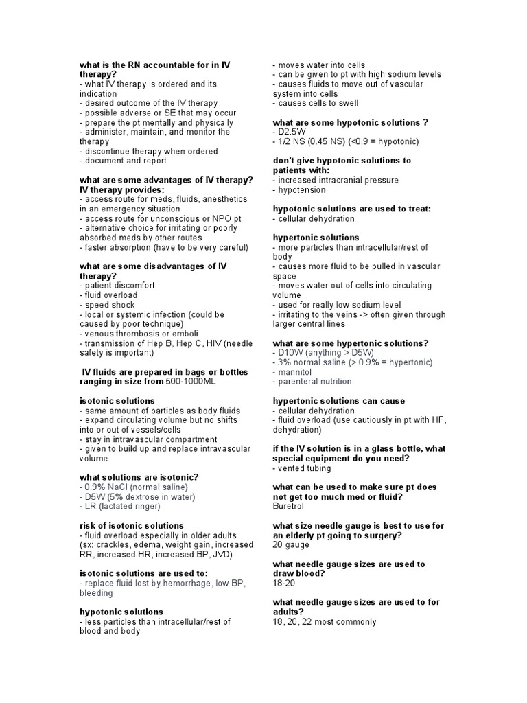 D10W (Anything D5W) - 3% Normal Saline ( 0.9% Hypertonic) - Mannitol ...