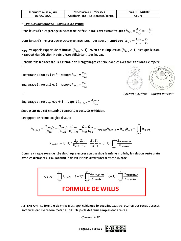 Formule de Willis pour Engrenages | PDF | Physique | Mécanique