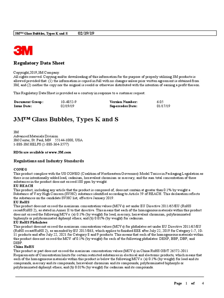 MRDS 3M Glass Bubbles Types K and S | PDF | Chemical Compounds ...