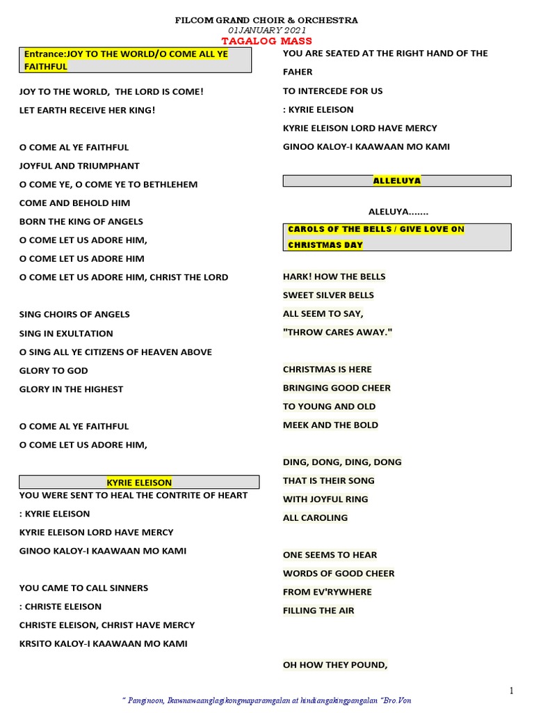 Tagalog Mass Grand Choir Jan.01 2021 | PDF | Joy To The World ...