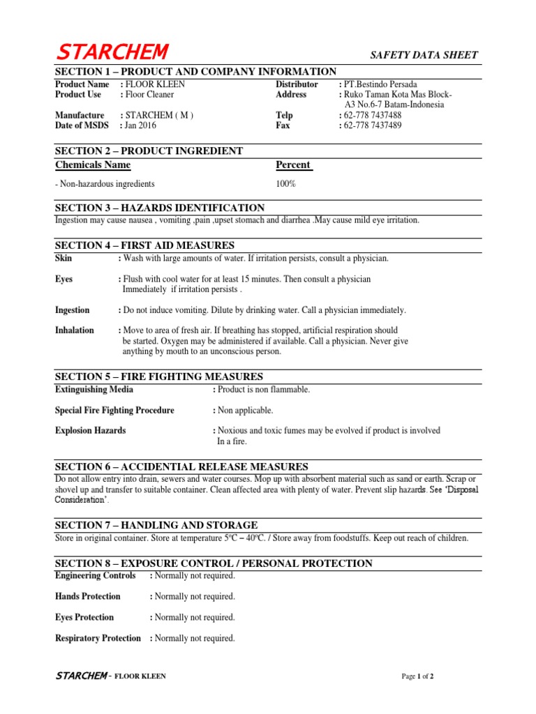 Starchem: Safety Data Sheet | PDF | Firefighting | Water