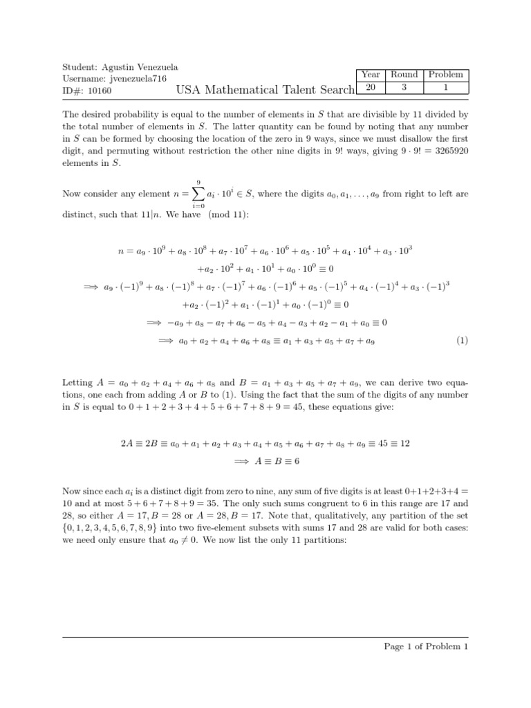 USA Mathematical Talent Search | PDF | Discrete Mathematics | Teaching ...