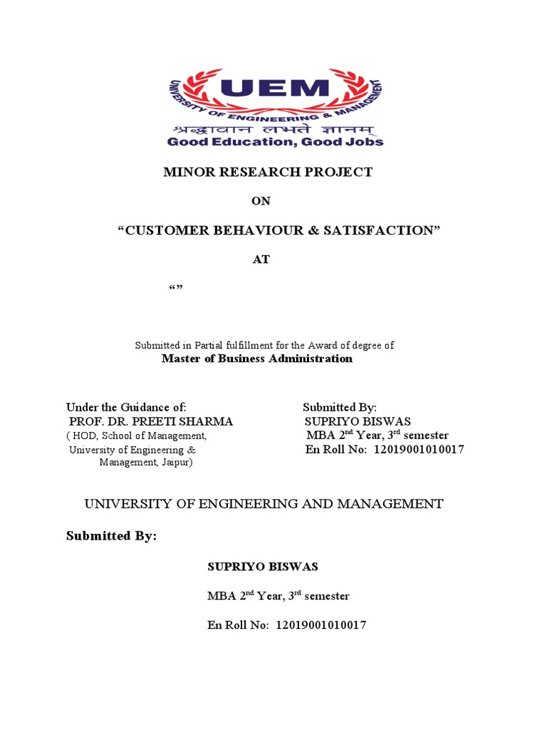 Minor Research Project | PDF | Consumer Behaviour | Sales